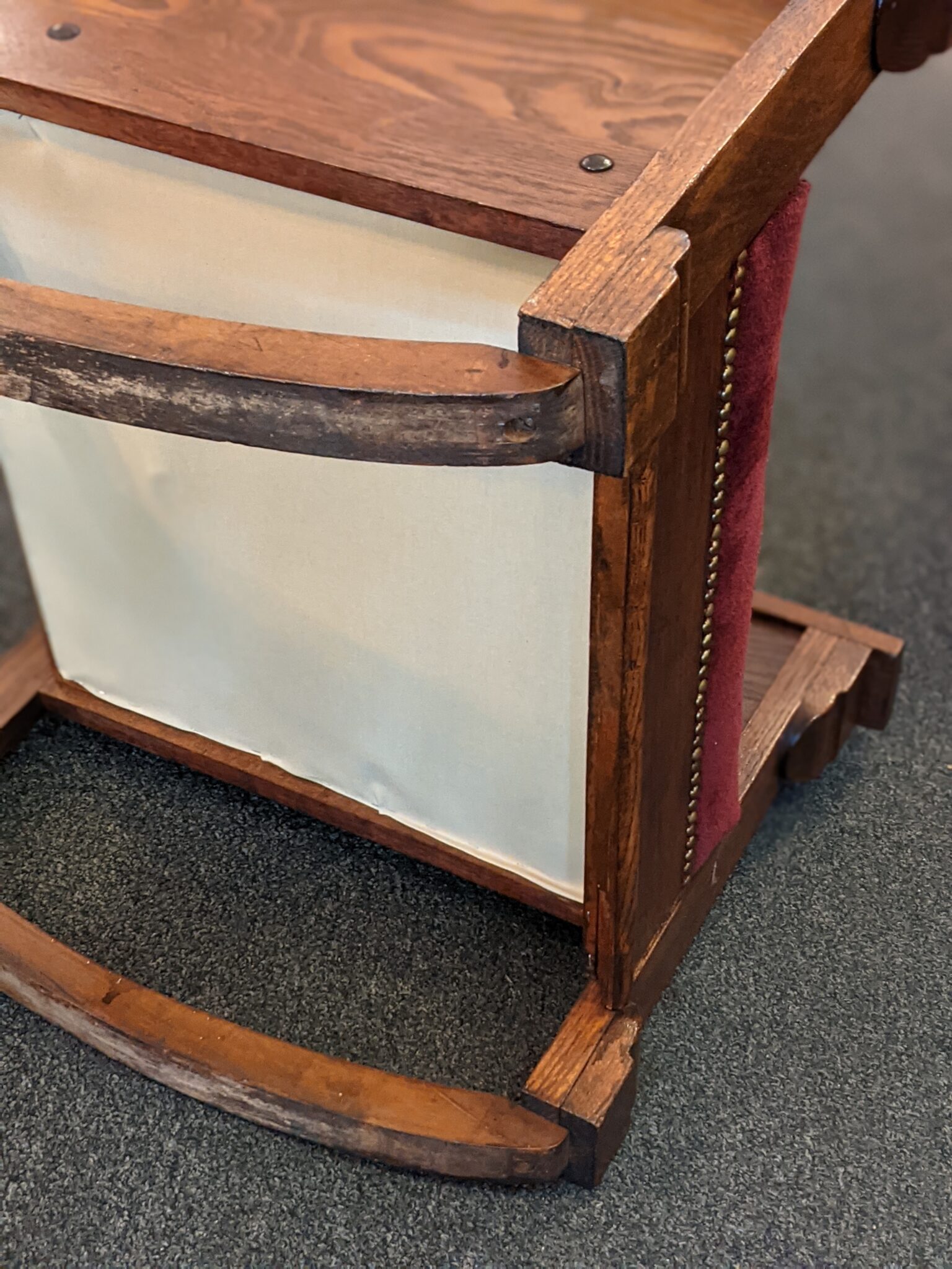 Antique Oak Empire Style Cube Rocking Chair | Low Riding | Burgundy ...