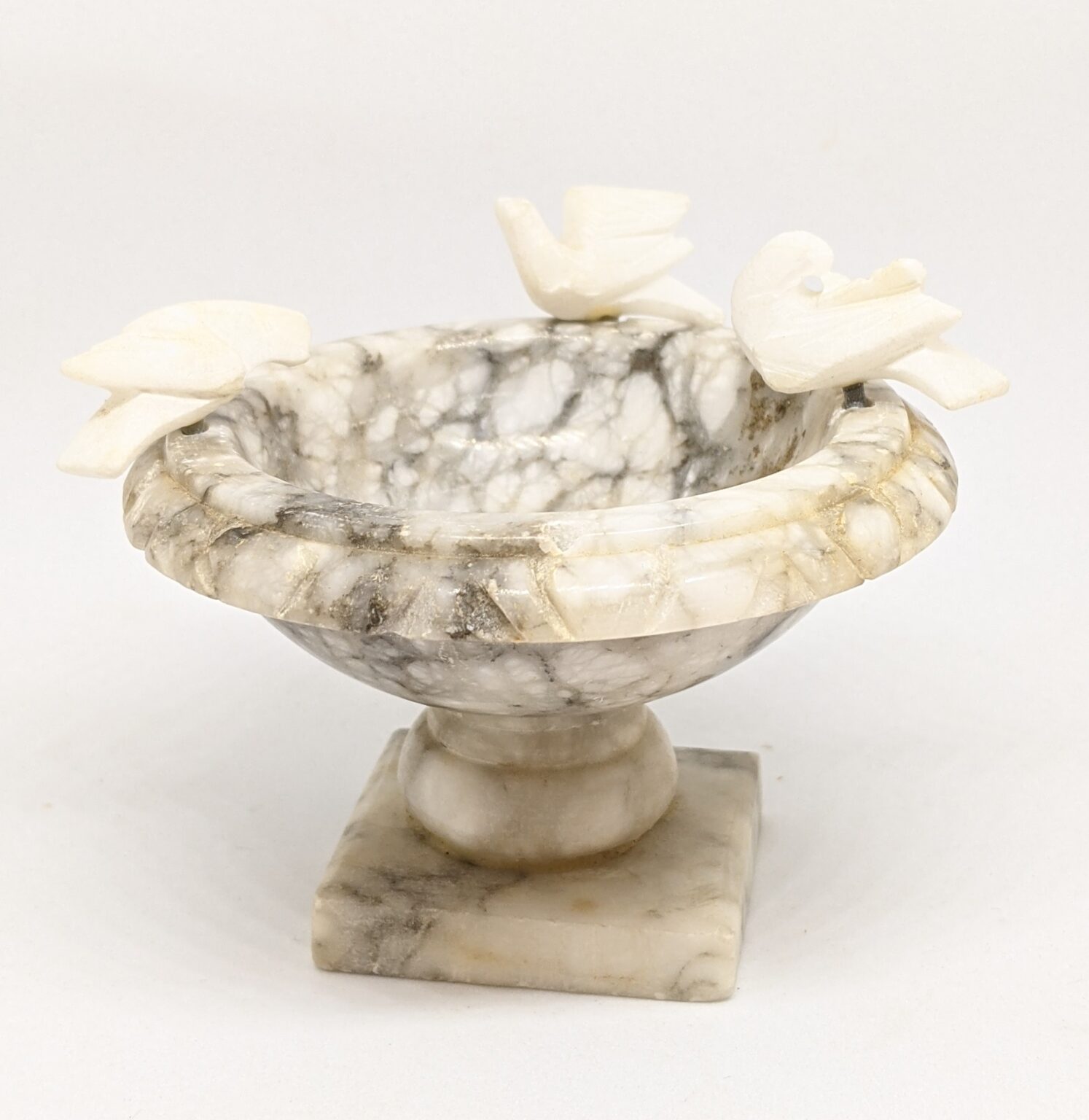 Hand-Carved Italian Marble Birdbath Figurine | 3 Alabaster Doves Birds ...