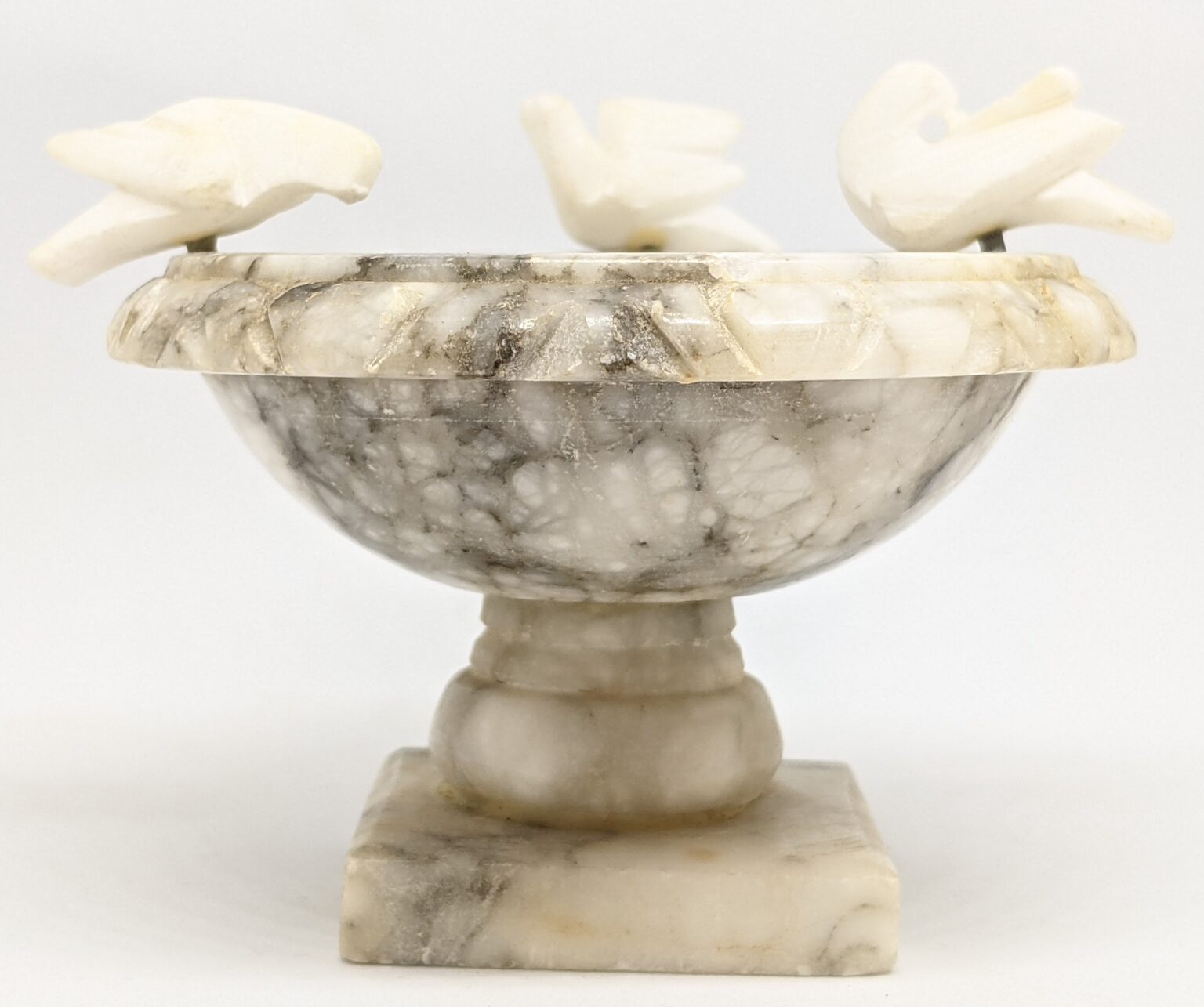Hand-Carved Italian Marble Birdbath Figurine | 3 Alabaster Doves Birds ...