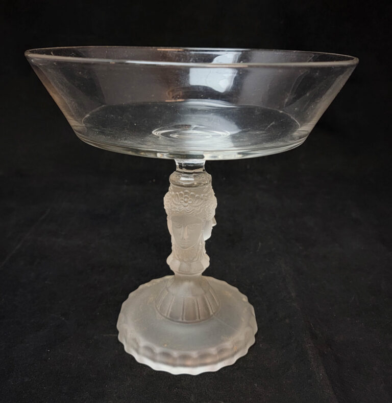 Frosted Compote Candy Dish Pedestal Stand Three Faced Women Faces Roman ...