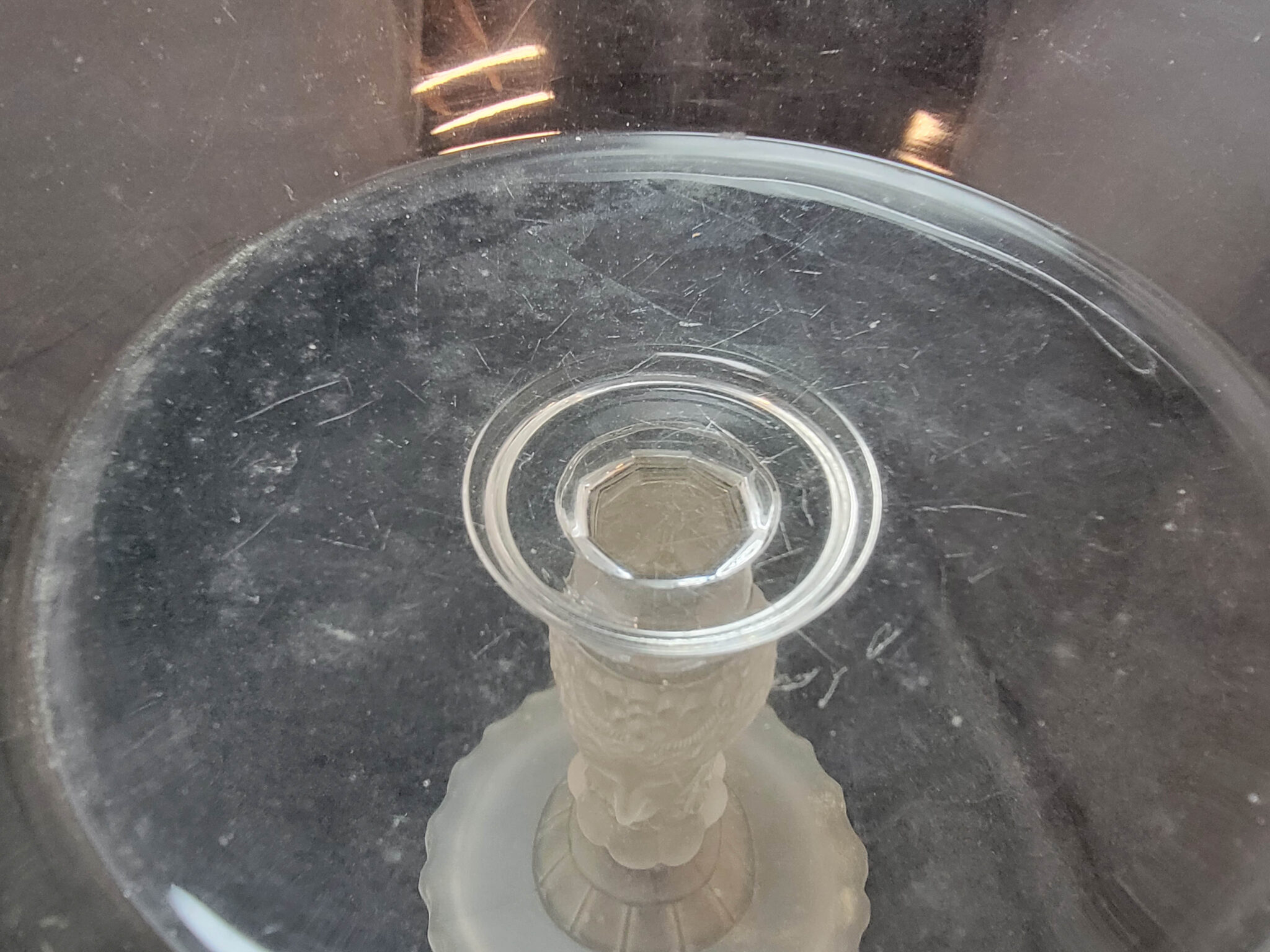 Frosted Compote Candy Dish Pedestal Stand Three Faced Women Faces Roman ...