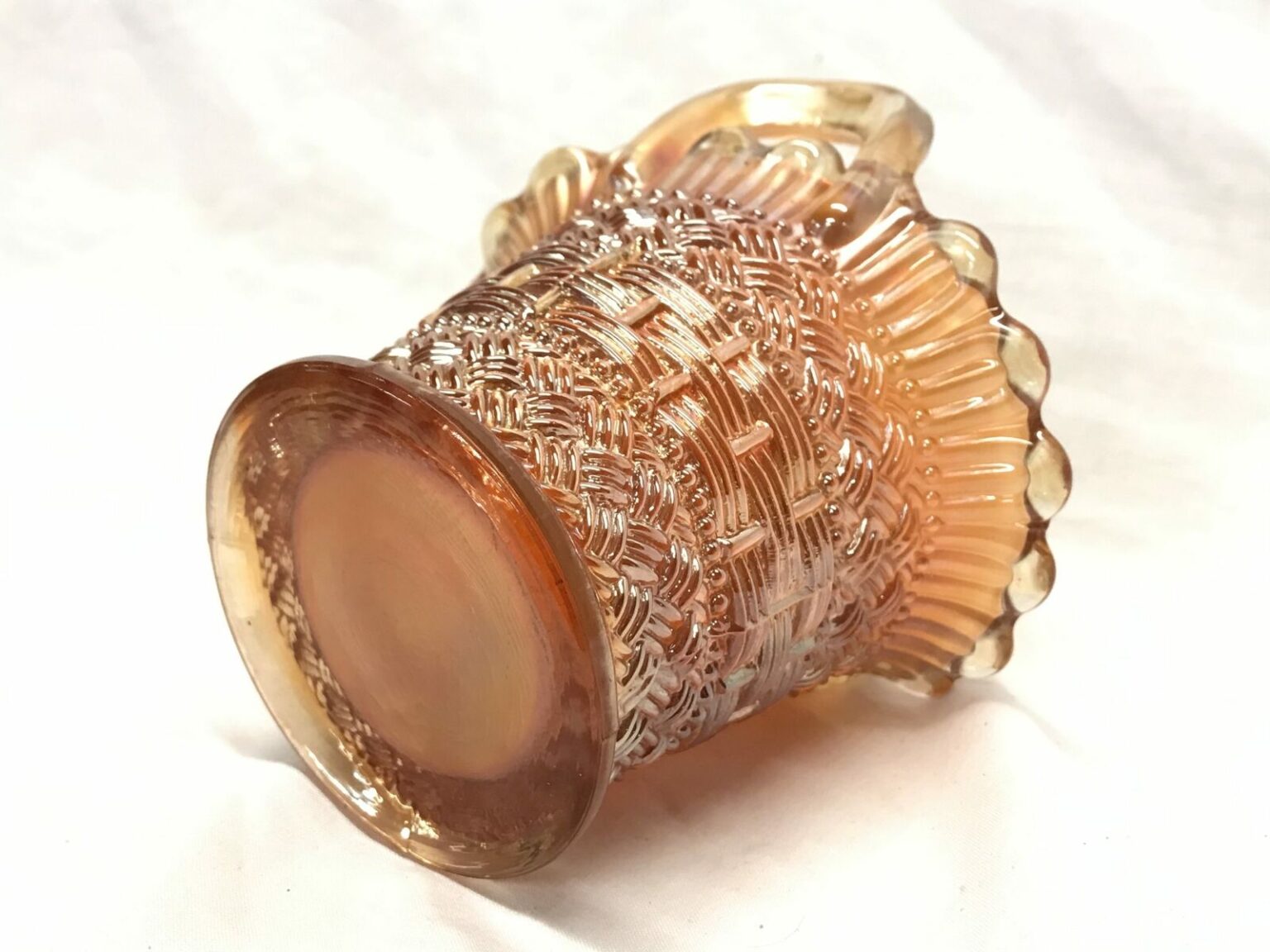 Antique Dugan Carnival Glass Beaded Basket Pattern Iridescent Marigold ...