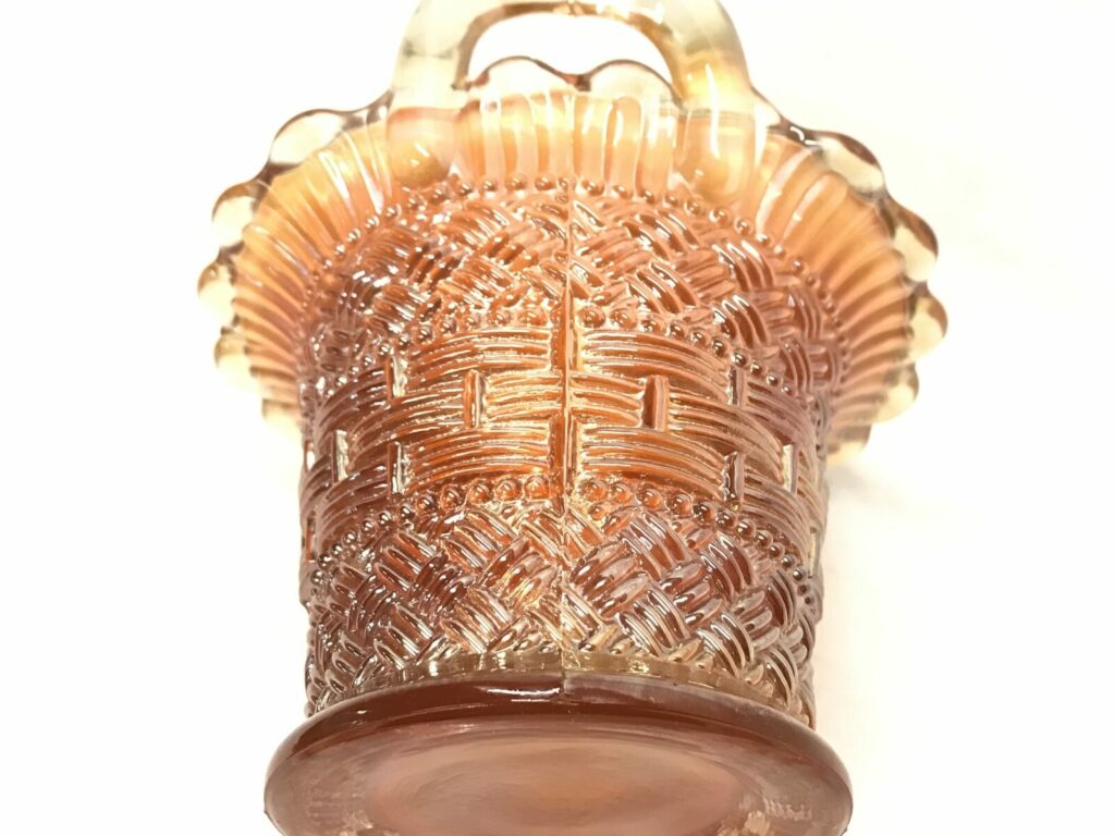 Antique Dugan Carnival Glass Beaded Basket Pattern Iridescent Marigold ...