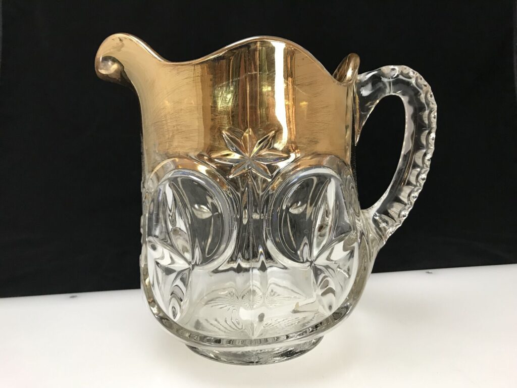Antique Victorian Pressed Glass EAPG Gilded Heavy Glass Pitcher | ref ...