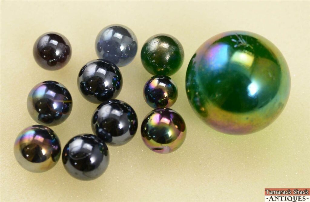 LOT of 11 Oil Slick Translucent Rainbow 1 5/16" Shooter & Marbles ...