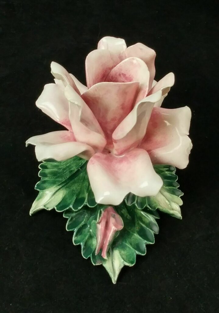 Large Visconti Mollica Capodimonte Italy Pink Rose Finger Candle Holder ...