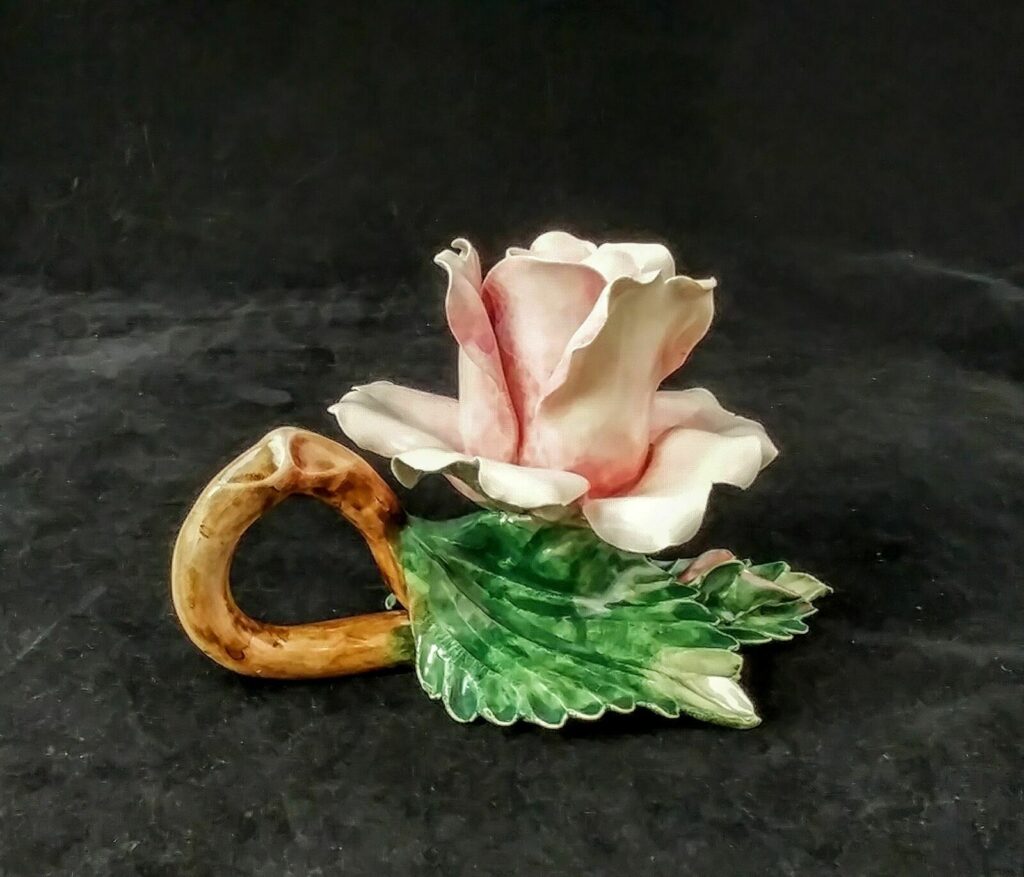 Large Visconti Mollica Capodimonte Italy Pink Rose Finger Candle Holder ...