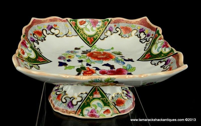 19thC English Chinoiserie Footed Rectangular Pedestal Bowl Orange Pink ...