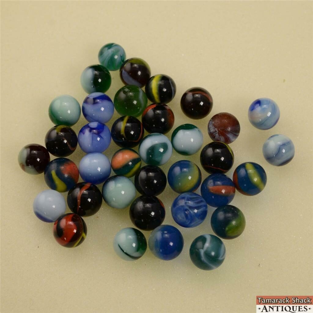 LOT of 36 COLORED Transparent Marbles w/ PATCHES, Swirls, MIXED Makers ...