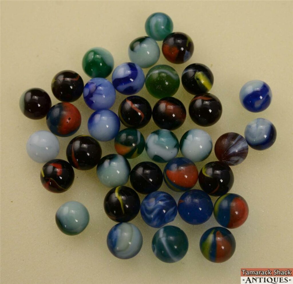 LOT of 36 COLORED Transparent Marbles w/ PATCHES, Swirls, MIXED Makers ...