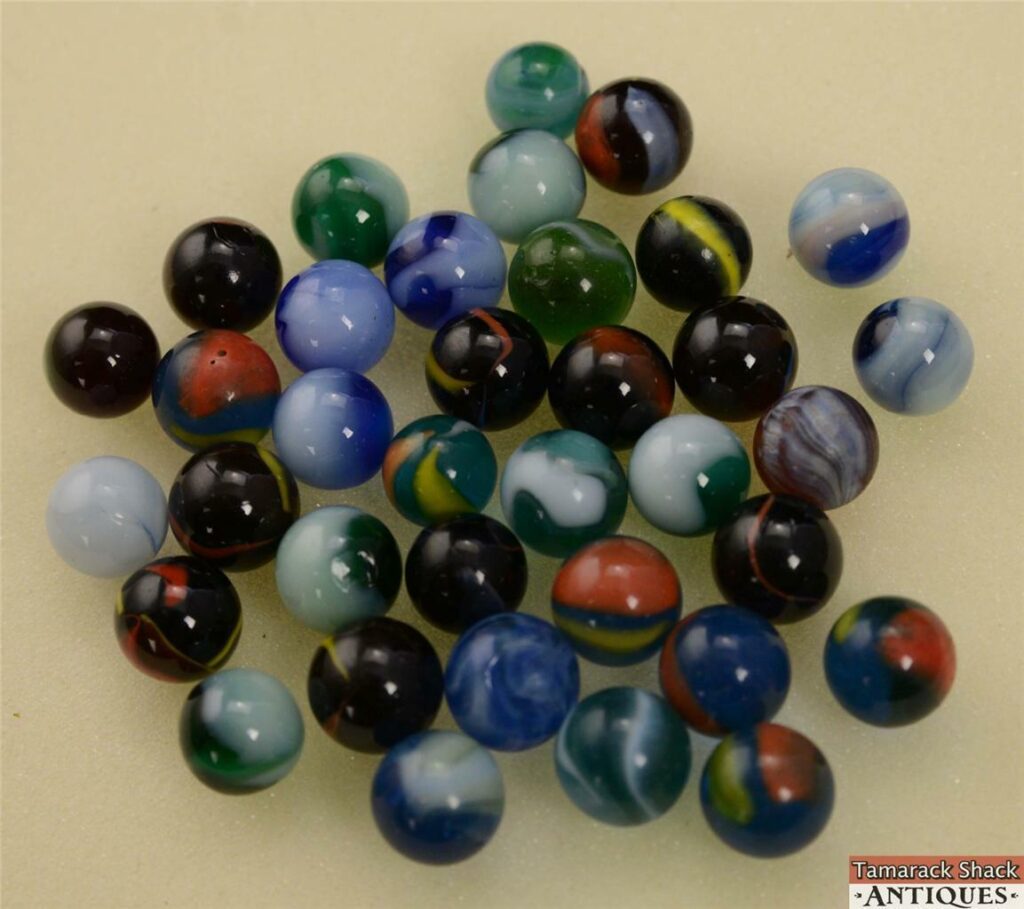 LOT of 36 COLORED Transparent Marbles w/ PATCHES, Swirls, MIXED Makers ...