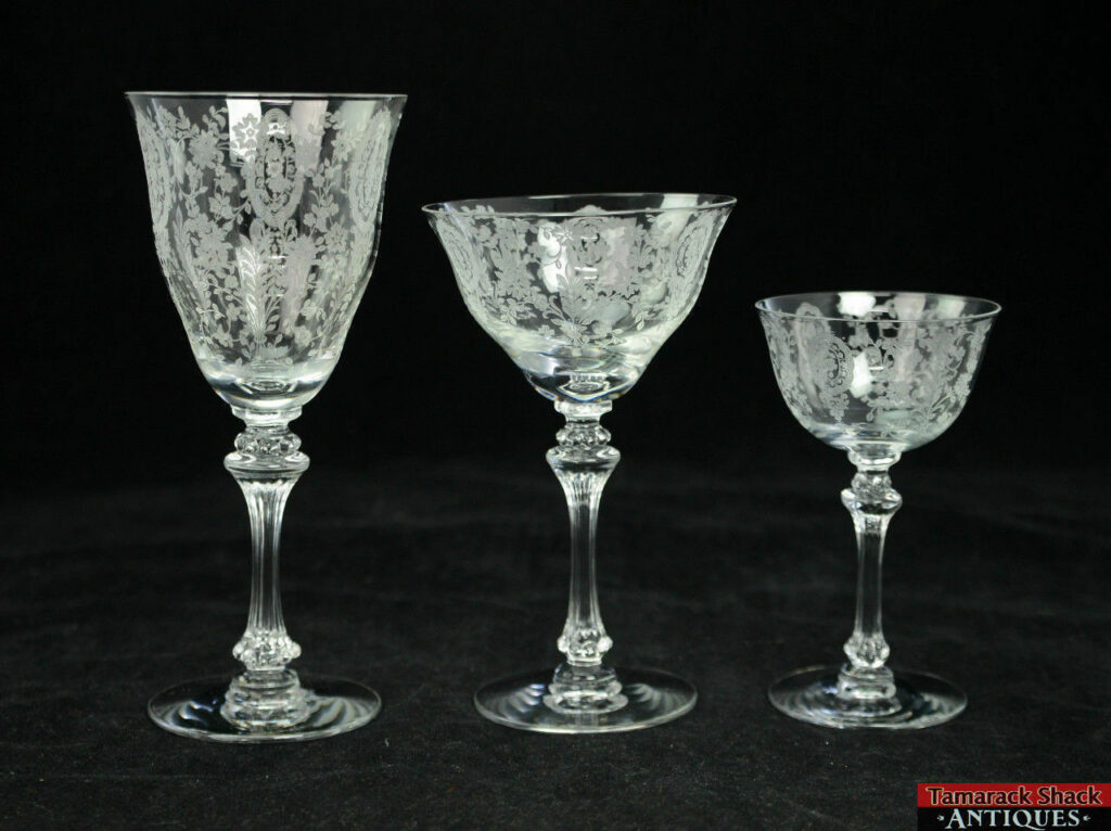 Lot of 15 Vintage Tiffin June Night Clear Crystal Stem Goblet Etched ...