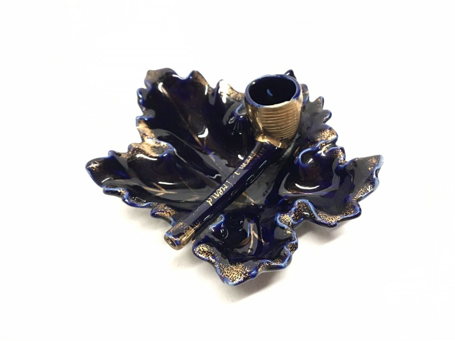 Antique German Gilded Pipe Ashtray | Maple Leaf Motif | ‘From a Friend ...