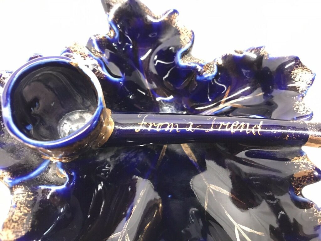 Antique German Gilded Pipe Ashtray | Maple Leaf Motif | ‘From a Friend ...