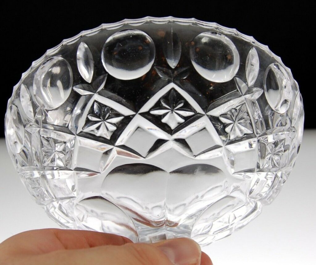 Heavy Old Crystal Diamond Star Moon Compote Lead Glass 5 3/8″ Cut Fine ...