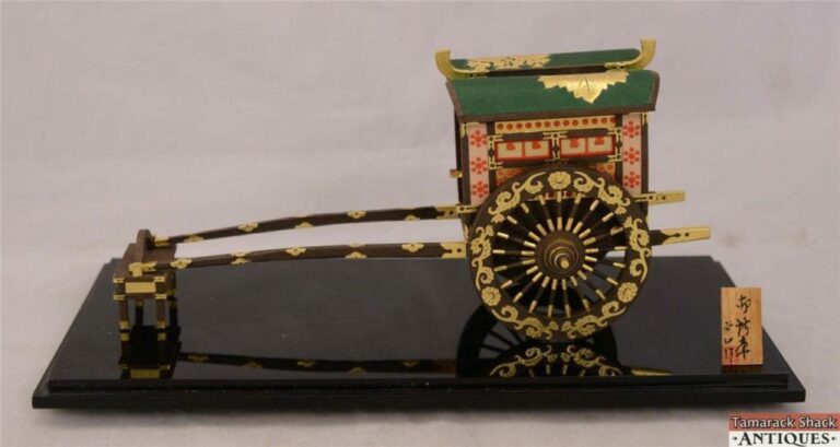 Japanese Wooden Gold Motif Ox Pull Cart Wagon Model Laquered In Display ...