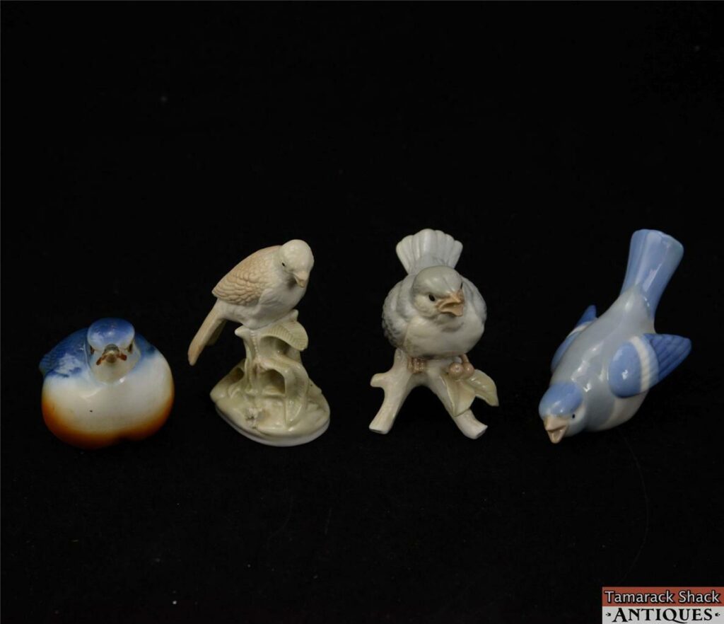 Lot of 4 Vintage Porcelain Bird Figurines Blue Gray Brown Perching ...