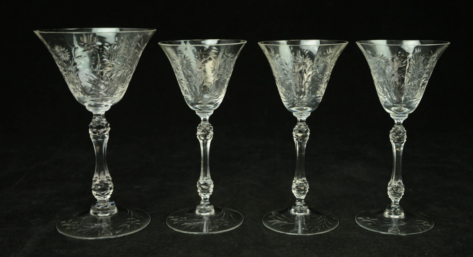 Vintage 4 pc Delicate Flower Etched Cut (Fostoria?) Wine Water Goblets ...