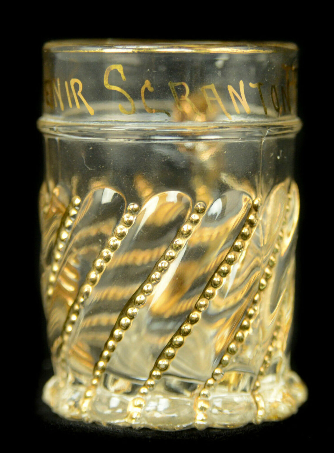 Vintage EAPG Clear W. Gold Twist Pat. Souvenir Cup Chaser Glass ...