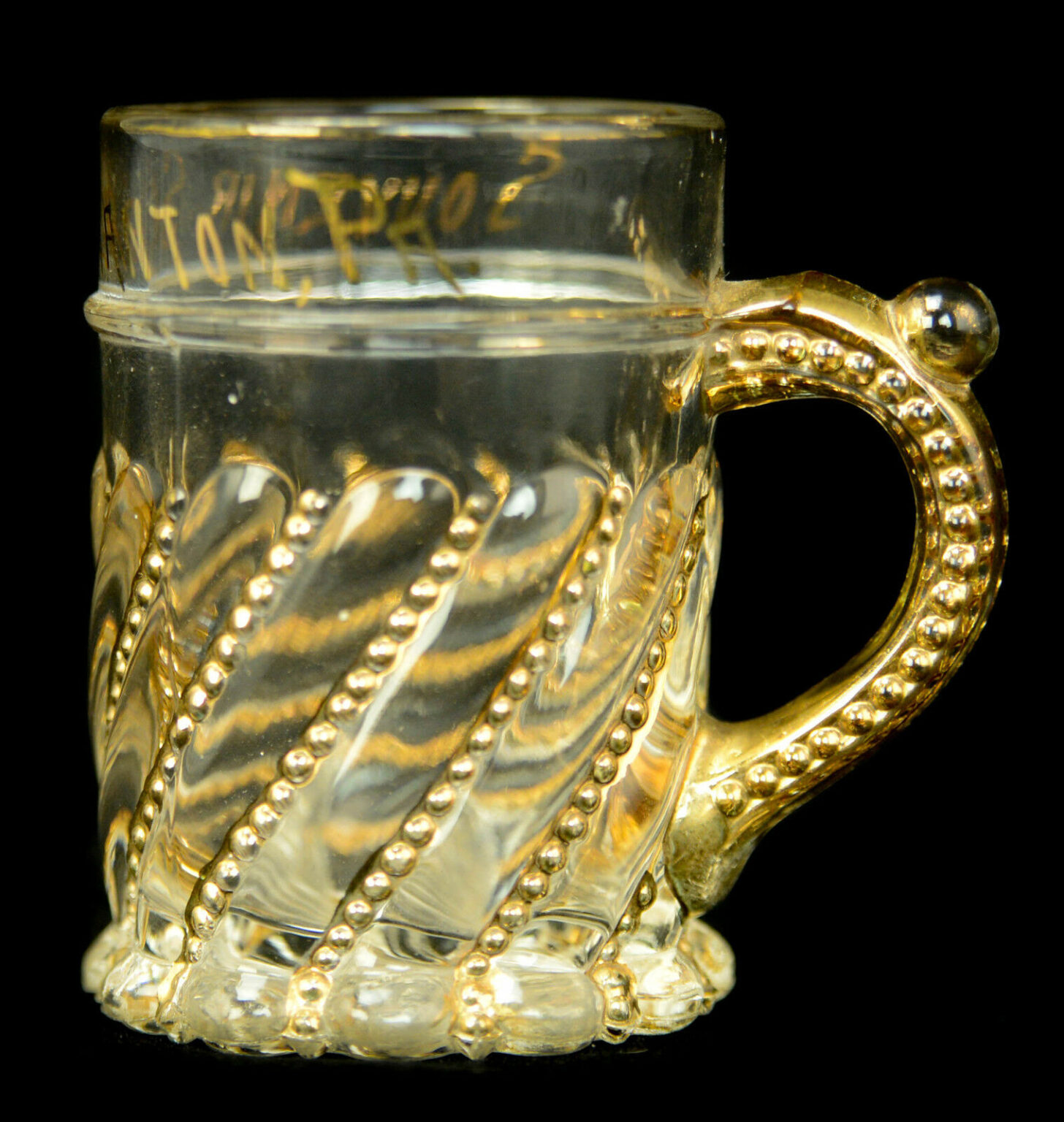 Vintage EAPG Clear W. Gold Twist Pat. Souvenir Cup Chaser Glass ...