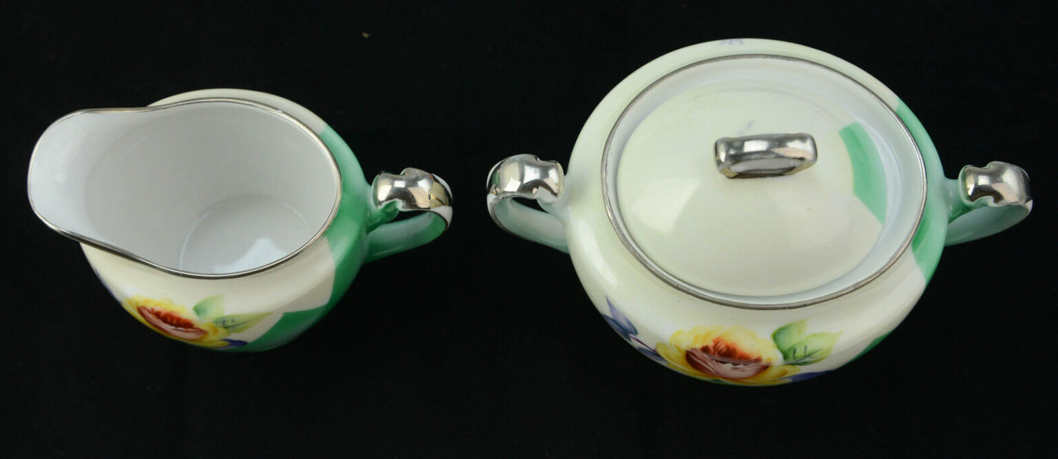 Vintage Morimura Noritake Handpainted Creamer Covered Sugar Bowl Yellow ...