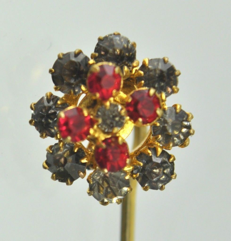 Vintage Red & White Rhinestone Cluster Stickpin Hat Stick Pin 2" Long ...