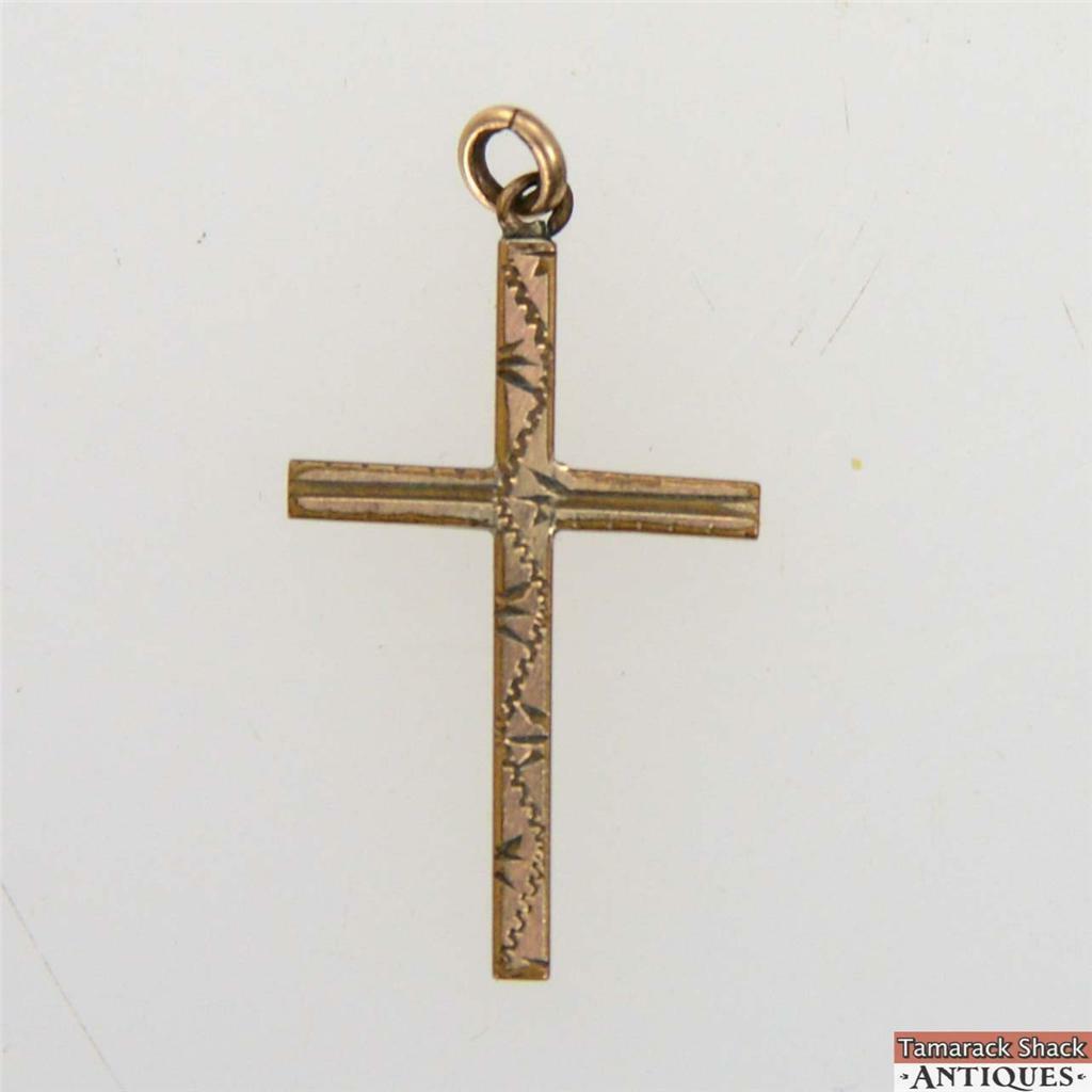 Vintage Signed C.T. 1/20 10k Gold Filled Etched Cross Religious 1 1/8 ...