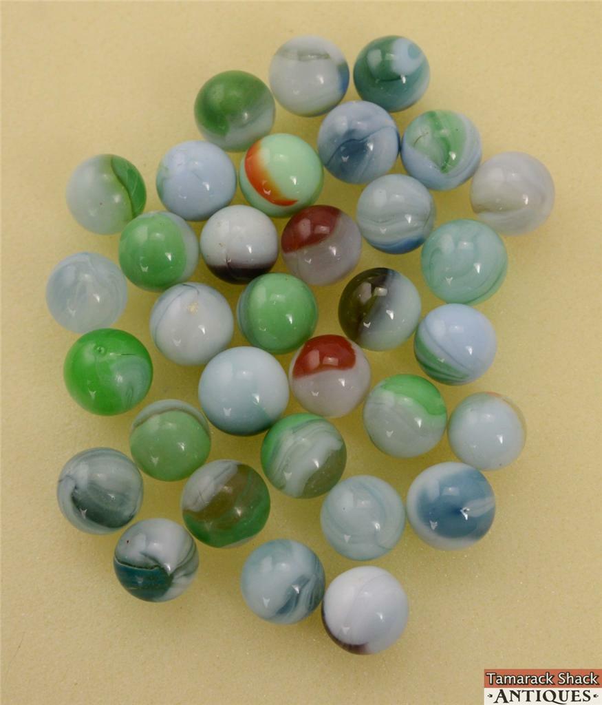 Lot of 30+ Translucent & Opaque MM Marbles w/ Brushed Patches Nice ...