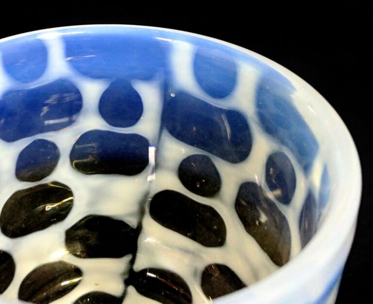 Vintage Hand Blown Control Mottled White Art Glass Opalescence Ground ...