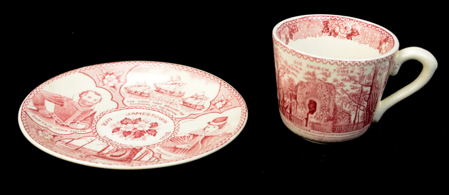 Vtg. Red Transferware Adams Pottery England Historical Cup & Saucer L2A ...