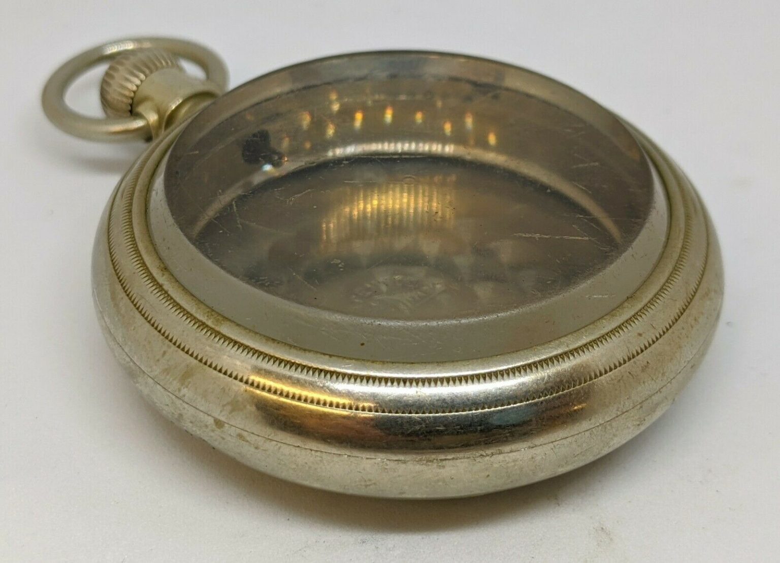 Antique 18s Crescent Nickel Pocket Watch Case OF Thick Glass Crystal ...