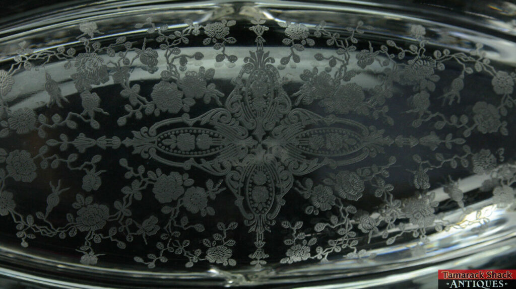 Etched Glass Cambridge Rose Point 5 Part Divided Celery Relish Dish ...
