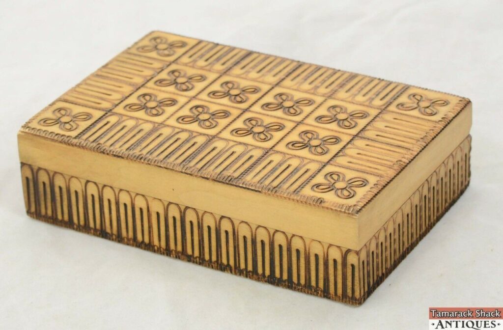 Vintage African Wood Burned Rectangular Shaped Wooden Trinket Box Pine ...