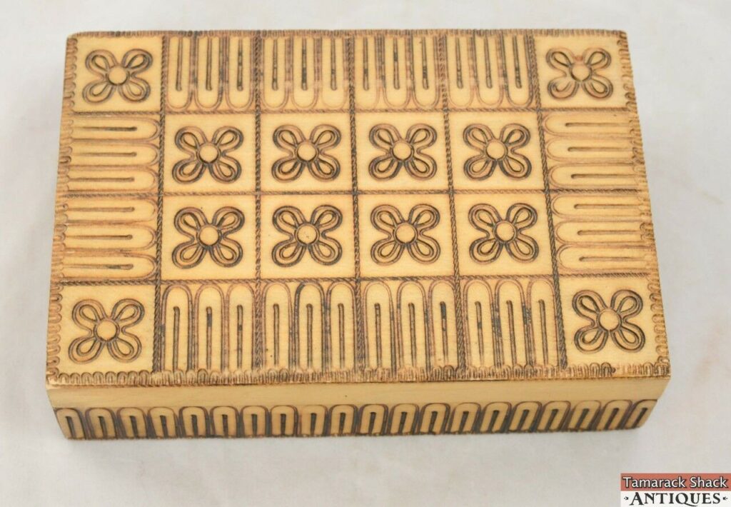 Vintage African Wood Burned Rectangular Shaped Wooden Trinket Box Pine ...