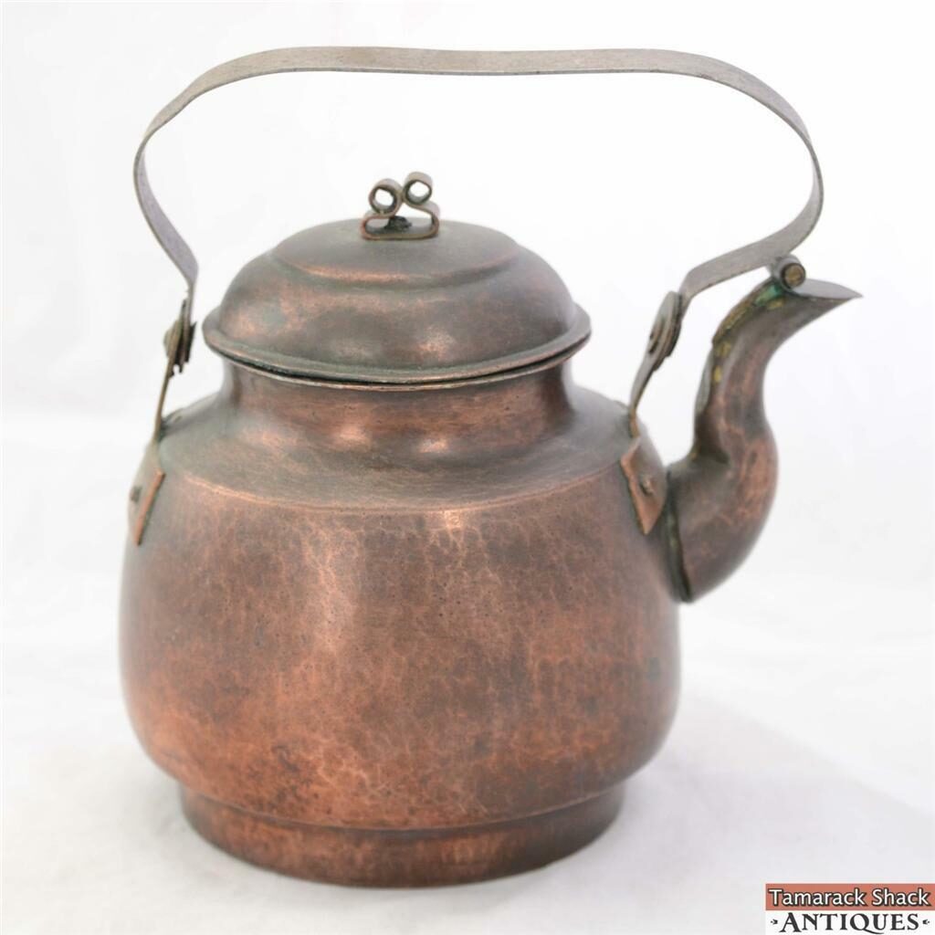 19thC Hammered Copper Teapot Dovetailed Joints Peen Finish Bail Handle ...