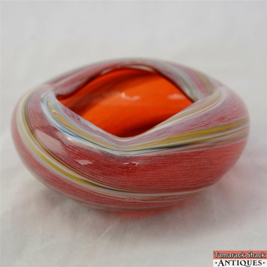 Ruby Red Art Glass Ashtray Hurricane Eye Design Swirling Colors Ground ...