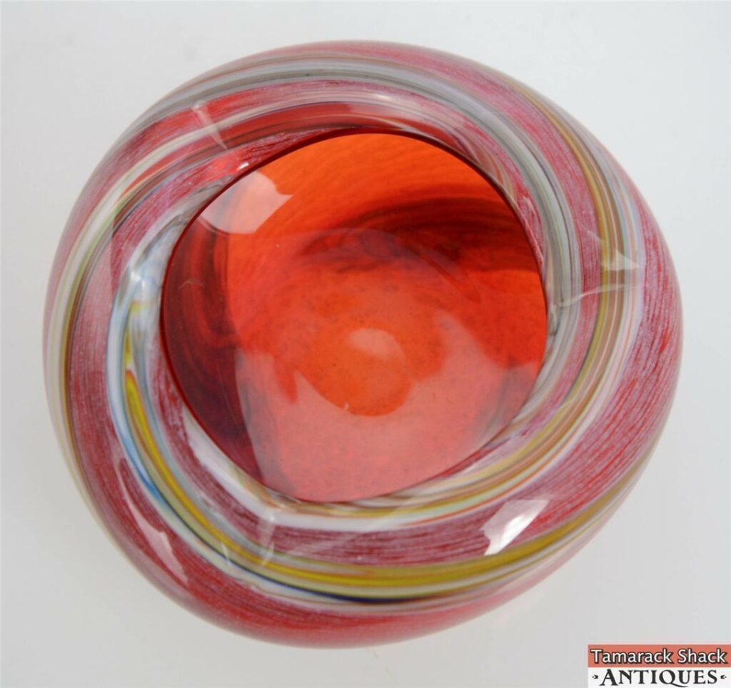 Ruby Red Art Glass Ashtray Hurricane Eye Design Swirling Colors Ground ...