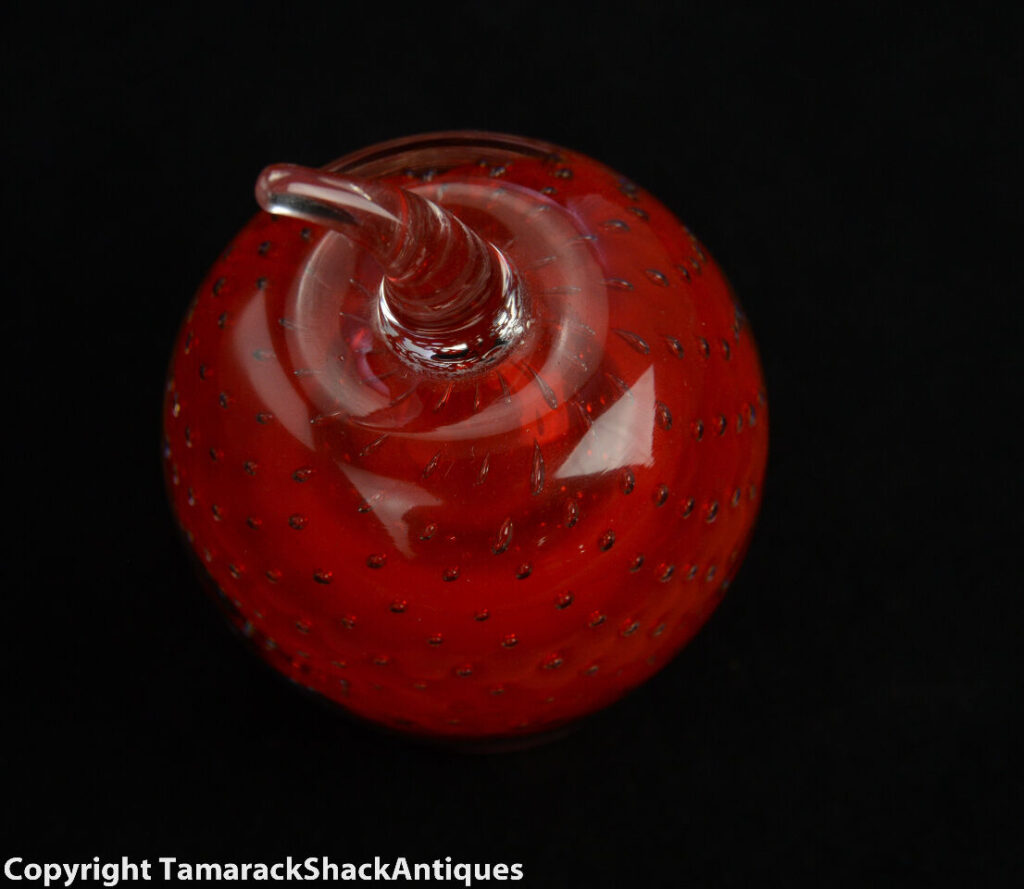 Strawberry Shaped Controlled Bubble Art Glass Paperweight Bright Red ...