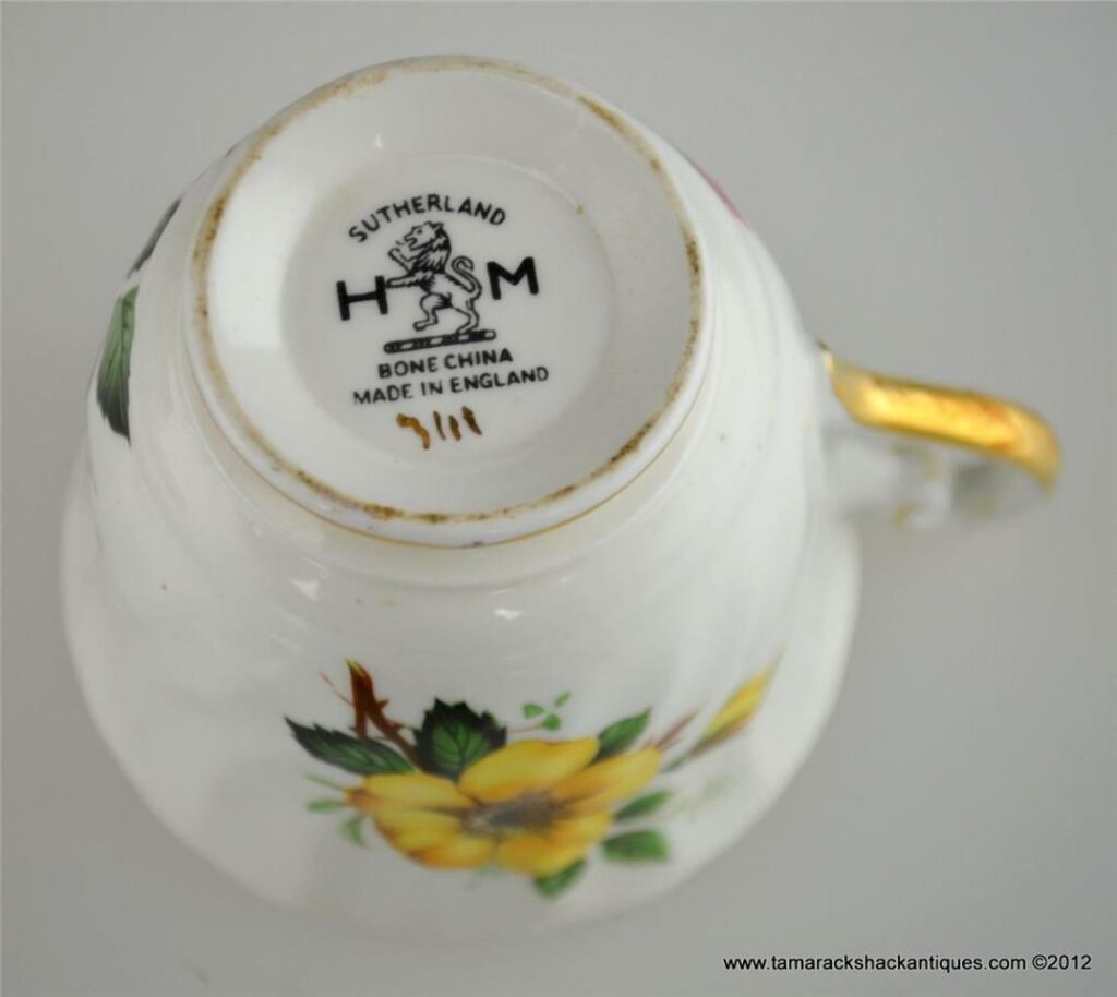 Sutherland Bone China Footed Cup & Saucer Set Pink Yellow Flower Gilded ...