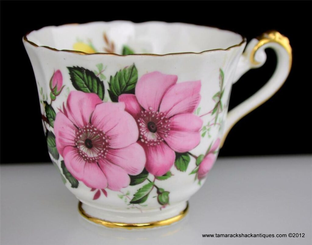 Sutherland Bone China Footed Cup & Saucer Set Pink Yellow Flower Gilded ...