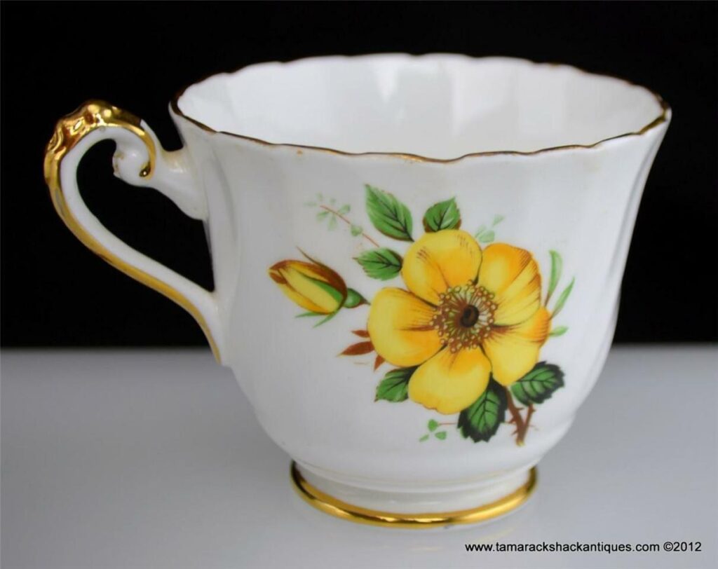 Sutherland Bone China Footed Cup & Saucer Set Pink Yellow Flower Gilded ...