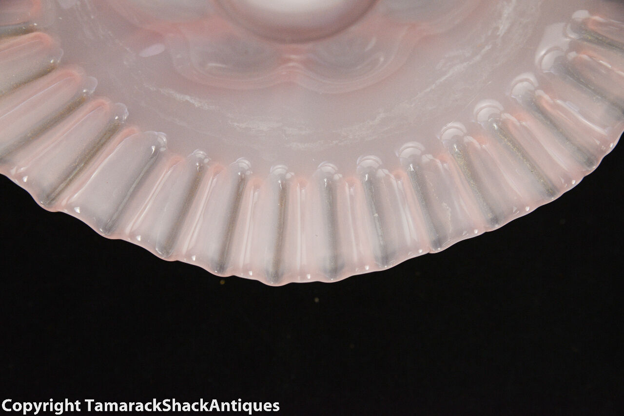 Vintage Fenton Glass Rose Pink Overlay Opalescent Fluted Brides Basket ...