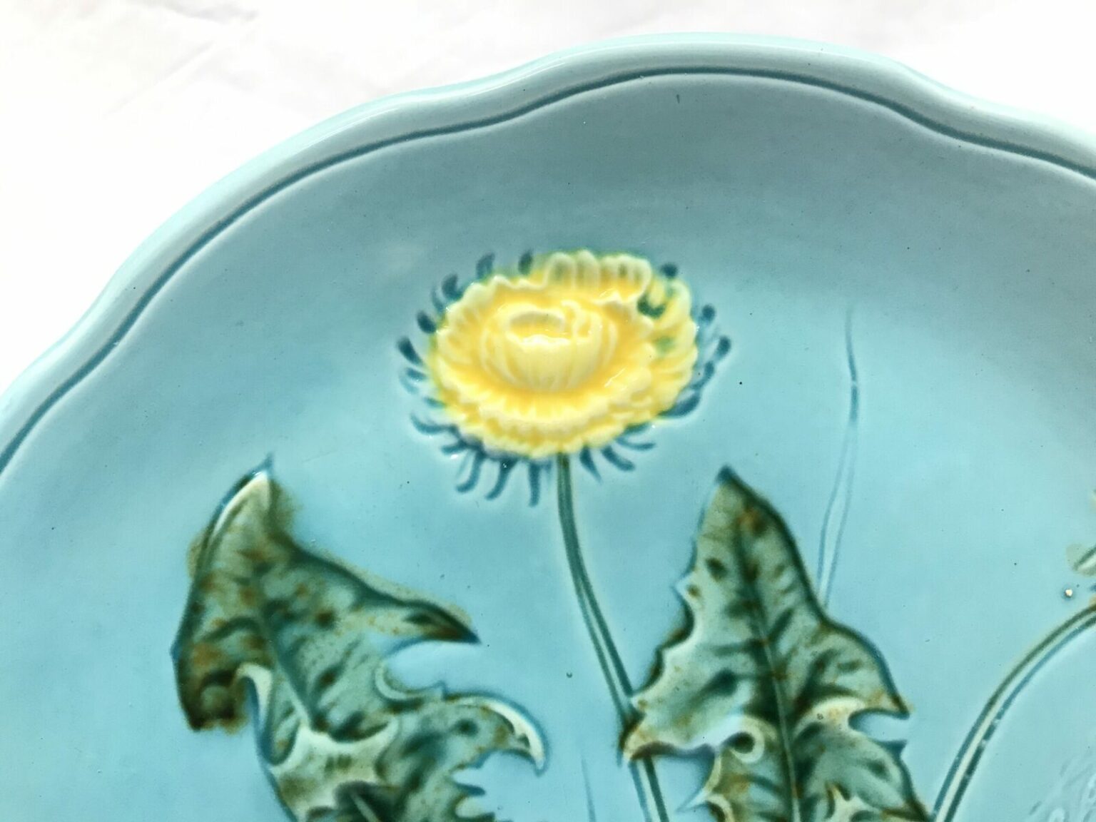 Beautiful Zell German Dandelion Majolica Embossed Plate Gorgeous Colors ...