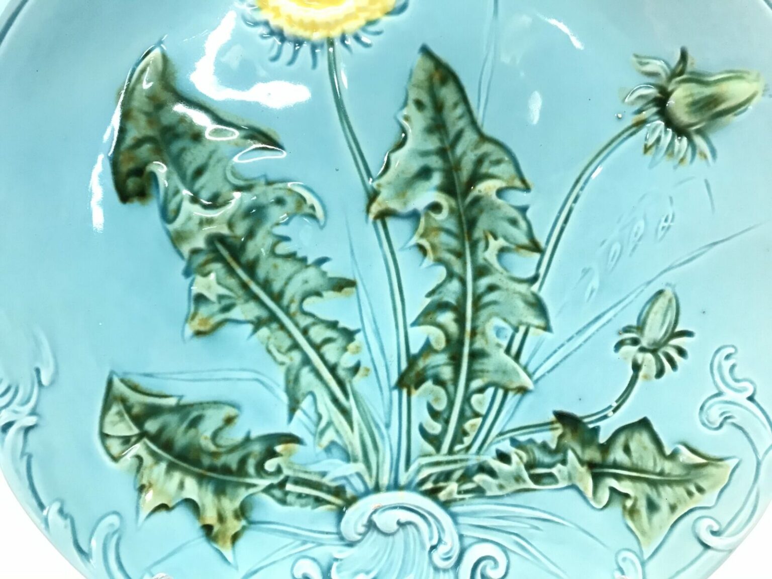 Beautiful Zell German Dandelion Majolica Embossed Plate Gorgeous Colors ...