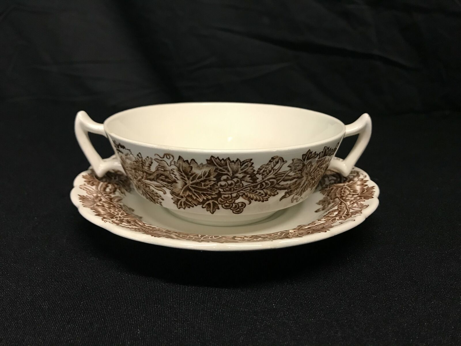 Booths Vine & Wheat Brown Pattern Cream Soup Bowls & Saucers 16pcs ...