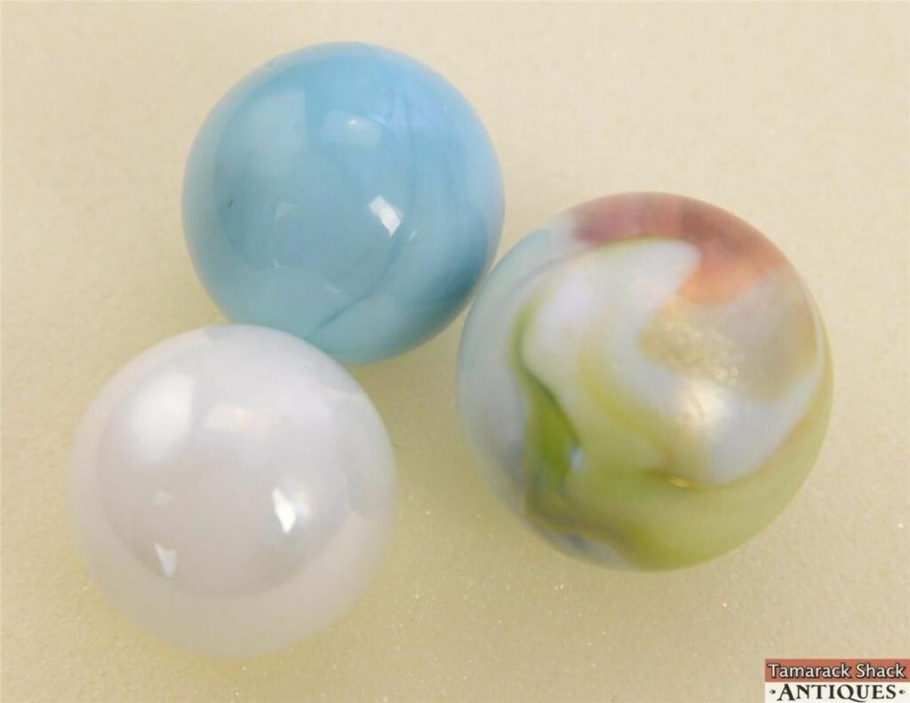 Lot of 3 BIG Shooter MARBLES 1 5/16" 1 1/8" Pinch PONTIL? Opalescent ...