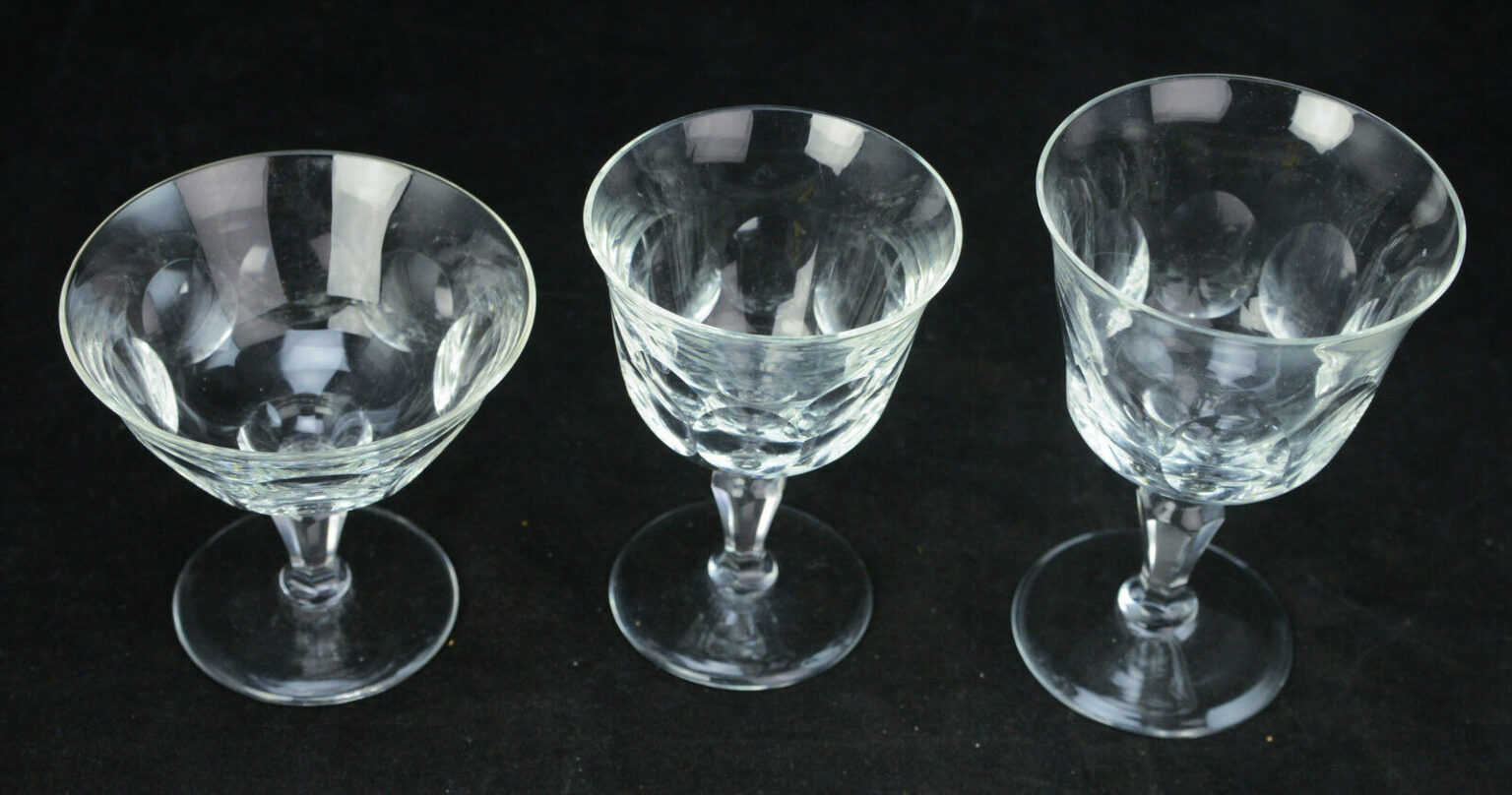 Vintage 19pc Fine Cut Glass Thumbprint Pattern Sherbet, Goblets ...