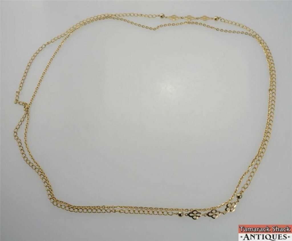 Vintage Gold Toned Flower Link Double Strand Chain Necklace 46 ...