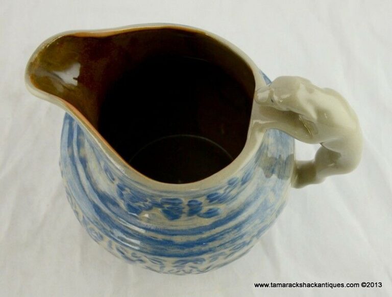 Studio Pottery Hound Dog Handle Stag Deer Big Buck Pitcher Gray & Blue ...