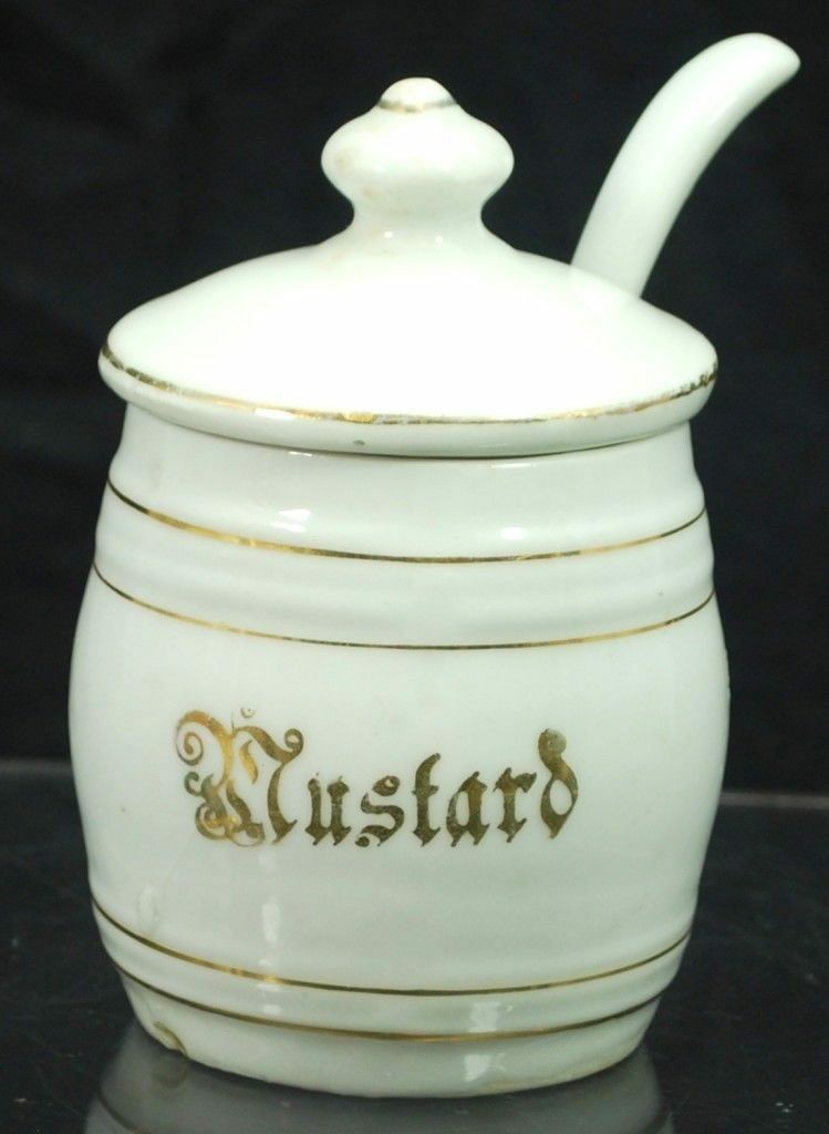 Antique Early 1900s German White Handled Mustard Pot w/Lid & Ladle ...